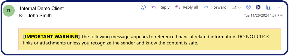 Mail Flow Rule: Financial Warning
