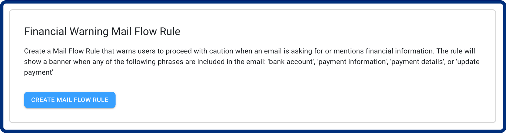 Mail Flow Rule: Financial Warning