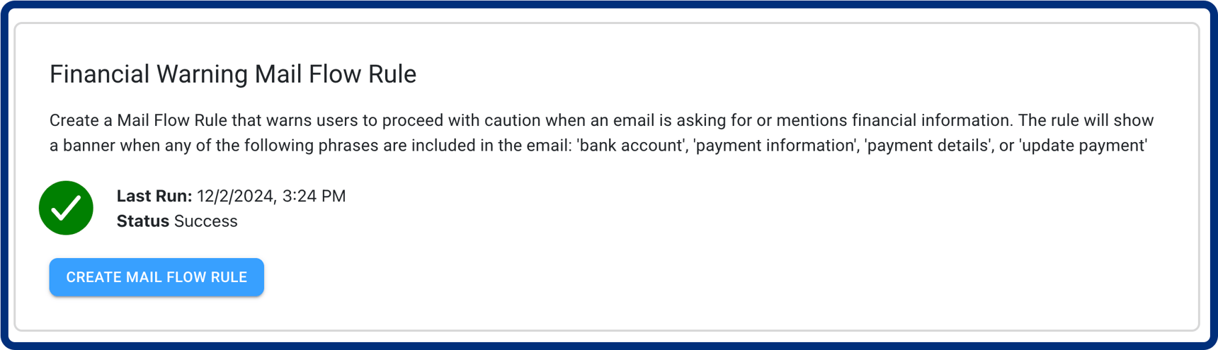 Mail Flow Rule: Financial Warning