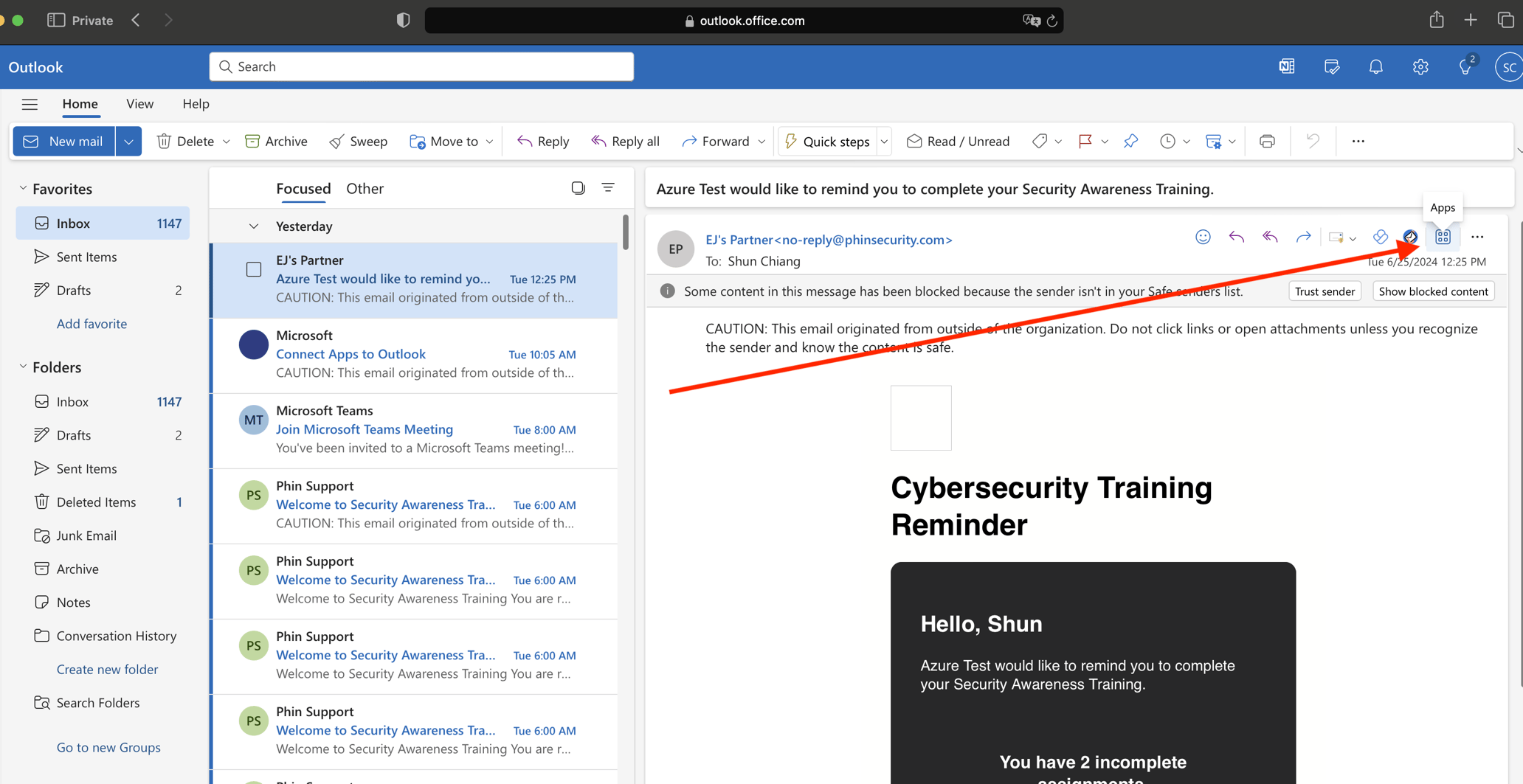 Phin’s Outlook Report Phishing Button